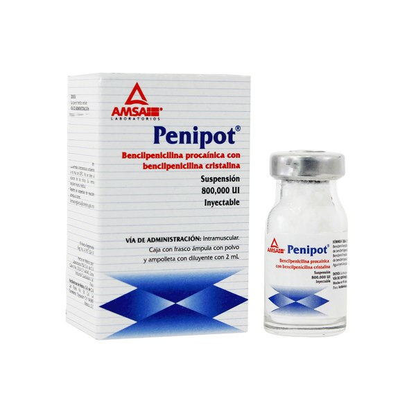 BENCILPENICILINA PROCAINA CRISTALINA PENIPOT SUSP. INY. C/1 AMP. 800,0 ...