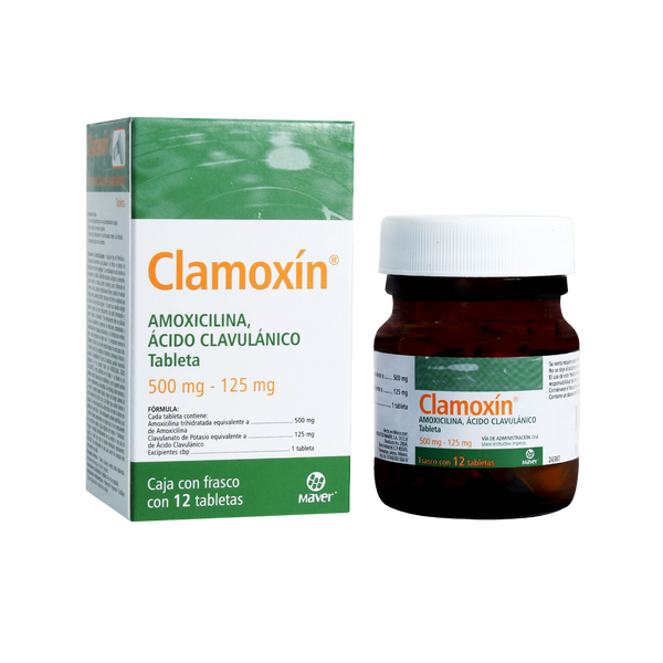 AMOXICILINA/ACIDO CLAVULANICO CLAMOXIN C/12 TAB. 500/125 MG. – FarMás